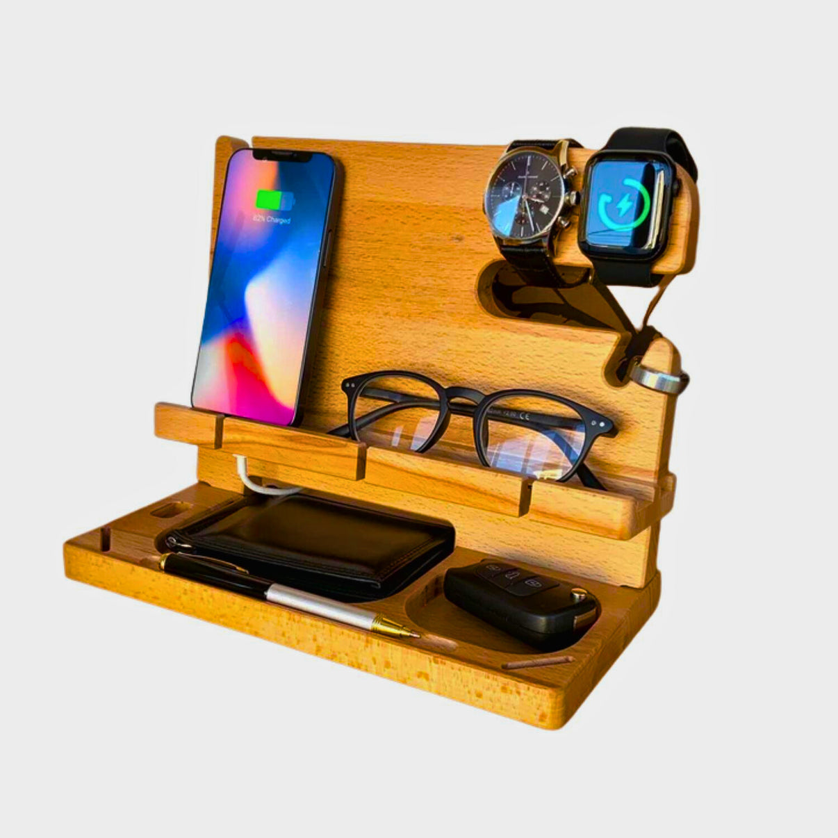 Wooden Personalized Desk organizer for Cell Phone, Tablet, Wallet, Gad ...